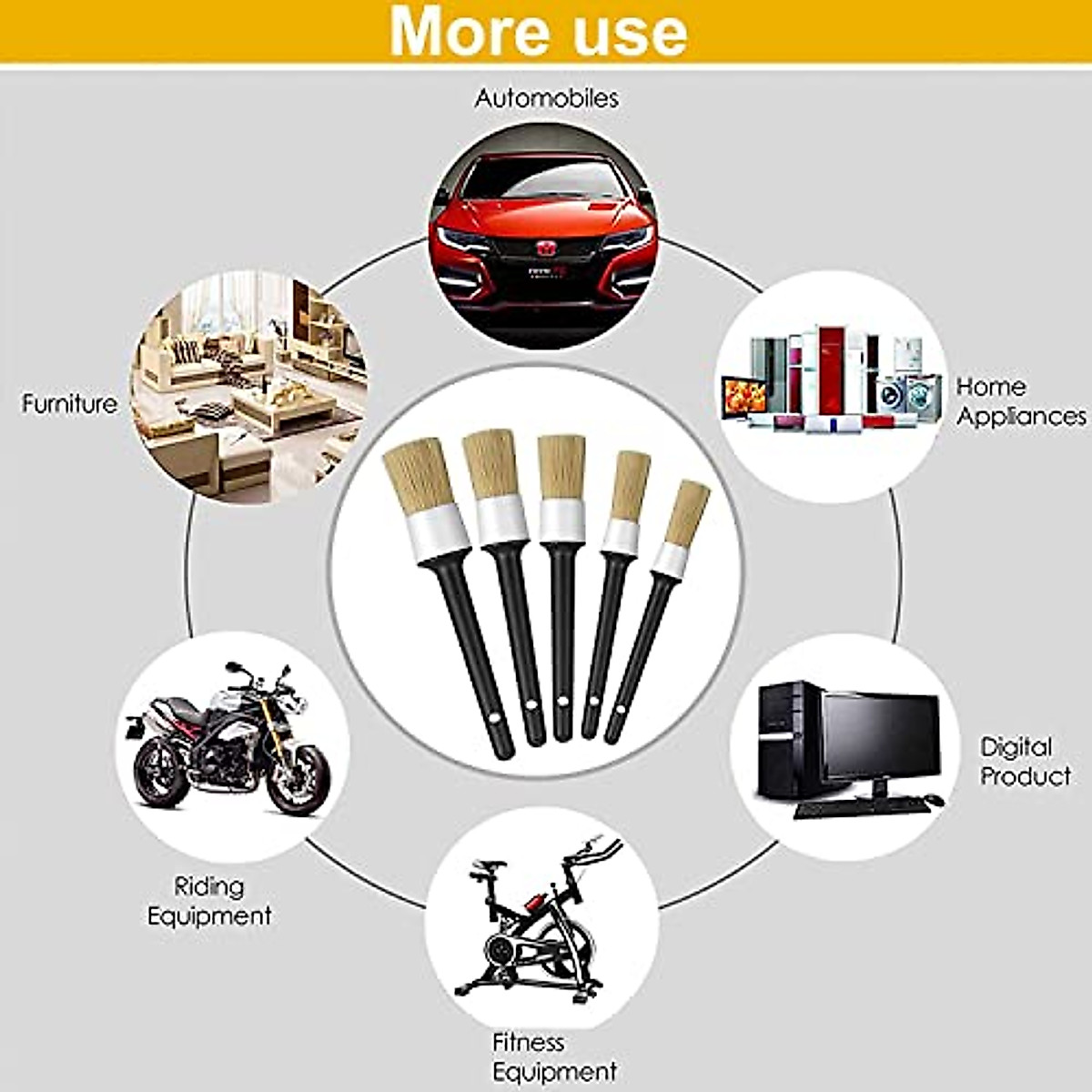 Detailing Brush Set, 5 Pcs Soft Automotive Detail Brushes, Different Sizes Car Detailing Brushes for Cleaning Wheels, Interior, Exterior, Engine