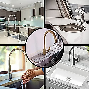 Kitchen Faucet Sink Splash Guard， Silicone Faucet Water Catcher Drying Mat， Sink Draining Pad for Bathroom, Farmhouse，RV and Washroom (Black)