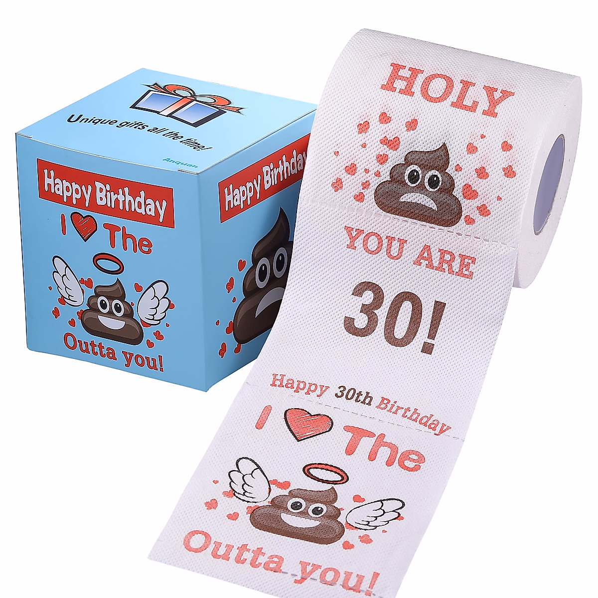 Anquan Happy 30th Birthday Toilet Paper Novelty Birthday Gifts Party Decorations Birthday Gag Gift ideal for Bday or Anniversary Celebration.