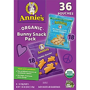 Annie's Organic Birthday Cake Bunny Grahams and Cheddar Bunnies Snack Pack 36 Count, 36 oz