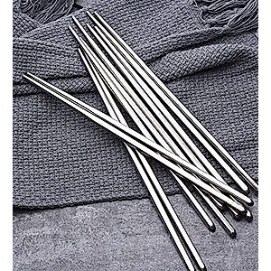 Taohang 5 Pairs Stainless Steel Reusable Chopsticks Dishwasher Safe Metal Chopsticks Lightweight Chop Sticks for Home and Restaurant (square)