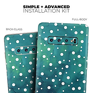 DesignSkinz Green and White Watercolor Polka Dots Protective Vinyl Decal Wrap Skin Cover Compatible with The Samsung Galaxy S20 (Screen Trim & Back Glass Skin)