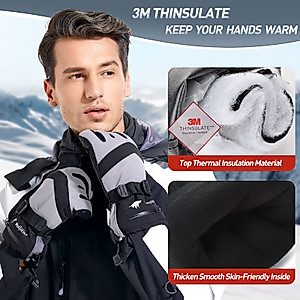 WOLFILIST Ski Gloves Waterproof Windproof - 3M Thinsulate Insulated Warm Snow Gloves, Snowboard Gloves with Zipper Pocket, Touchscreen Winter Gloves for Men Women