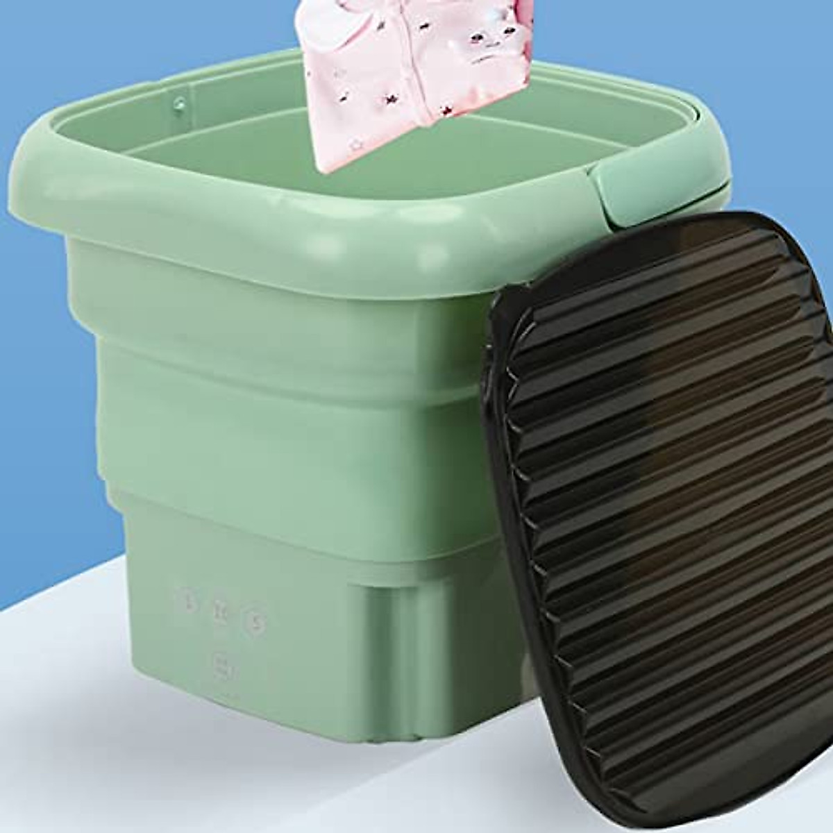 Portable Washer, Mini Washer with Spin Dry Drain Basket Drain Pipe Folding Portable Washing Bucket Drain Pipe and Drain Basket for Socks Underwear (Green)