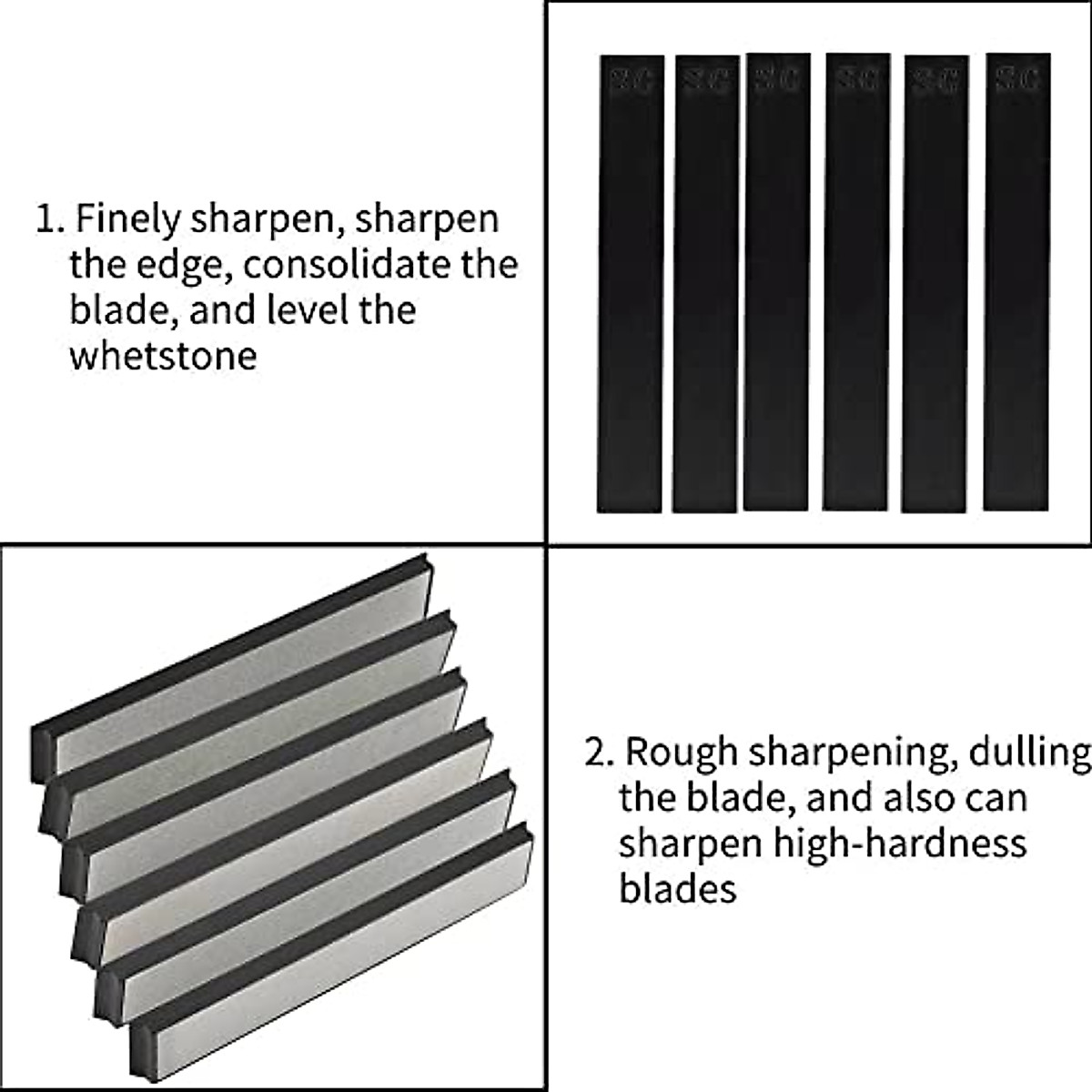 Professional Diamond Whetstones, 6 Pack 200#, 300#, 500#, 600#, 800#, 1000# Grit Diamond Sharpening Stones with Non-slip Base Portable Knife Sharpener Stones for Kitchen Outdoor 6.3x0.9in (6Pcs)