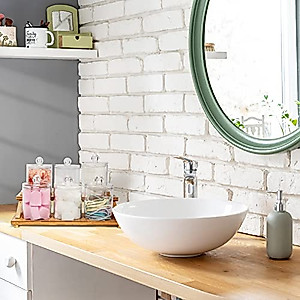 OTVAFAVA 6 Pack of 10 oz Apothecary Jars Bathroom Vanity Storage Organizer with Bamboo Tray and Labels - Qtip Holder Dispenser Canister Clear Plastic Acrylic Jar for Cotton Ball, Cotton Swab, Cotton Rounds, Floss