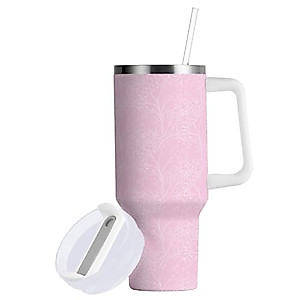 RPLIFE Soft Pink Coffee Tumbler, Stainless Steel Cup, Insulated Cup with Straw, Coffee Tumbler for Women
