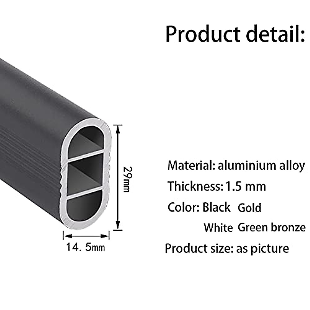 Btibpse Oval Closet Rods Heavy Duty Aluminium Alloy Wardrobe Rod Application Clothes Hanging Oval Rod 18/20/24/31/39 Inch for Closet Wardrobe (Black, 39")