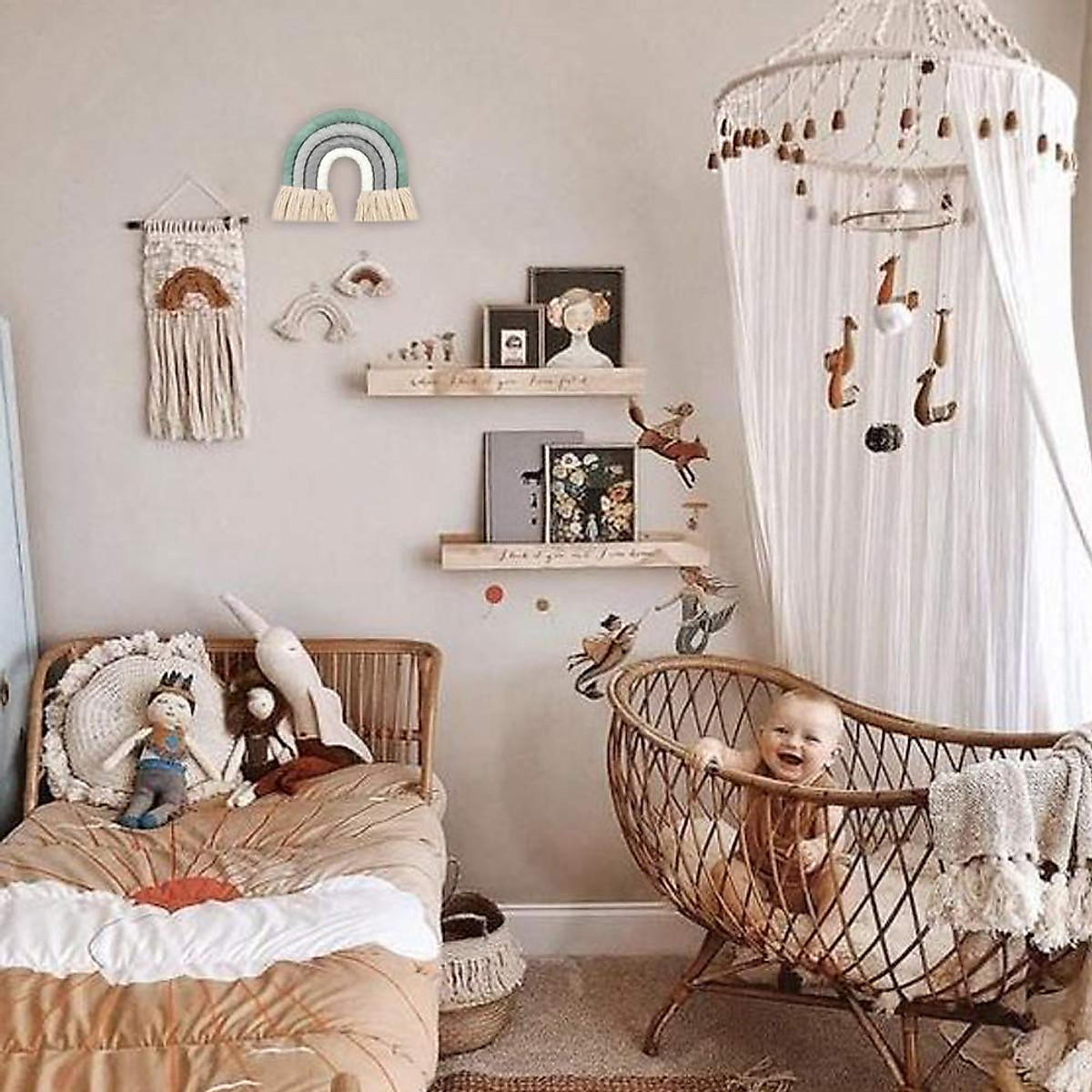 YMVV Rainbow Macrame,Woven Boho Rainbow Wall Hanging with Tassels,Cute Wall Decor for Nursery,Suitable for Festival Ornaments Baby Shower Wedding Green Rainbow Decor(5.5 x 0.5 x 5)