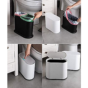 KLGO 10 Liter Slim Plastic Trash Can with Lid,2.4 Gallon Double Barrel Waste Basket,Rectangular Garbage Container Bin for Bathroom,Bedroom,Kitchen and Office,White