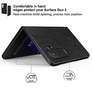 Foluu for Microsoft Surface Duo 2 Case, Surface Duo 2 2021 Leather Case, [Slim & Lightweight] PU Leather Back Cover Hard PC Durable Protective Phone Case for Microsoft Surface Duo 2 2021 (Black)