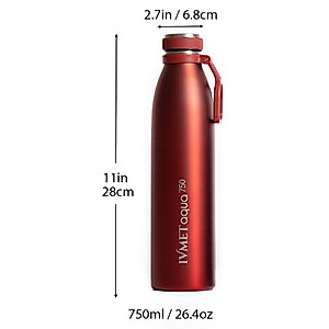 IVMET Aqua Stainless Steel Double Wall Vacuum Insulated Drinking Bottle Flask thermos Hydro Metal reusable Canteen for Sport School Fitness Outdoor (Ruby Red, 25 oz/750 ml)