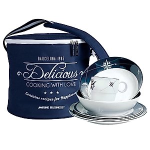 Marine Business 15147 Northwind Tableware Set and Basket - Round, 17-Piece, Blue