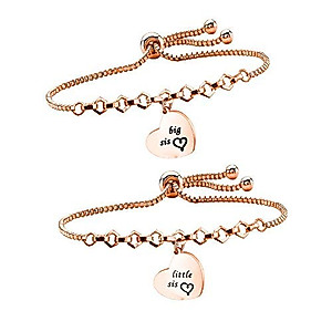 QIIER Big Sis Lil Sis Bracelets Set for 2 Sisters Adjustable Family Bracelets Sister Friendship Jewelry Sister Gift
