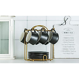 YHOSSEUN Coffee Cup Set Espresso Cups with Saucers Set with Cup Holder 4 oz Espresso Cup Set of 6 - Demitasse Cups Black