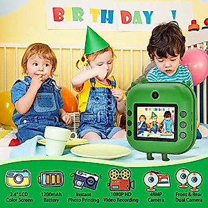 Instant Print Camera for Kids, Zero Ink Kids Camera with Print Paper,Selfie Video Digital Camera with HD 1080P 2.4 Inch Color Screen,3-14 Years Old Children Toy Learning Camera for Birthday, Christmas