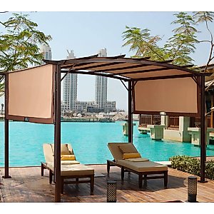 Tangkula 12' x 9' Pergola Gazebo Canopy Outdoor Patio Garden Steel Frame Sun Shelter with Retractable Canopy Shades