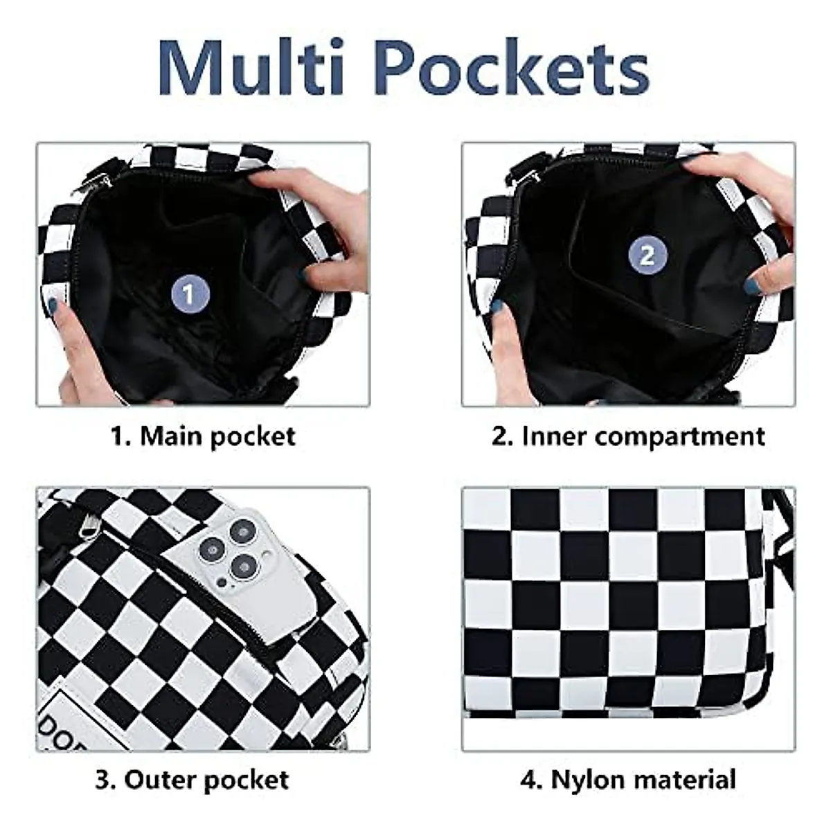 DOB SECHS Crossbody Purse Small Messenger Bags for Women Men Shoulder Bag, Black White Checkered