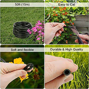 MultiOutools Distribution Tubing 3/8 inch Drip Irrigation Tubing Hose, 50FT Heavy Duty Drip Irrigation Kit for Lawn Garden Watering (3/8” tubing 50FT, Black)