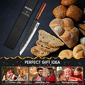 Huusk Japanese Bread Knife, 9.7 Inch Long Serrated Bread Knife, Lightweight Slicing Bread Knife for Cutting Homemade Sourdough Bread, Serrated Knife with Gift Box for Dad