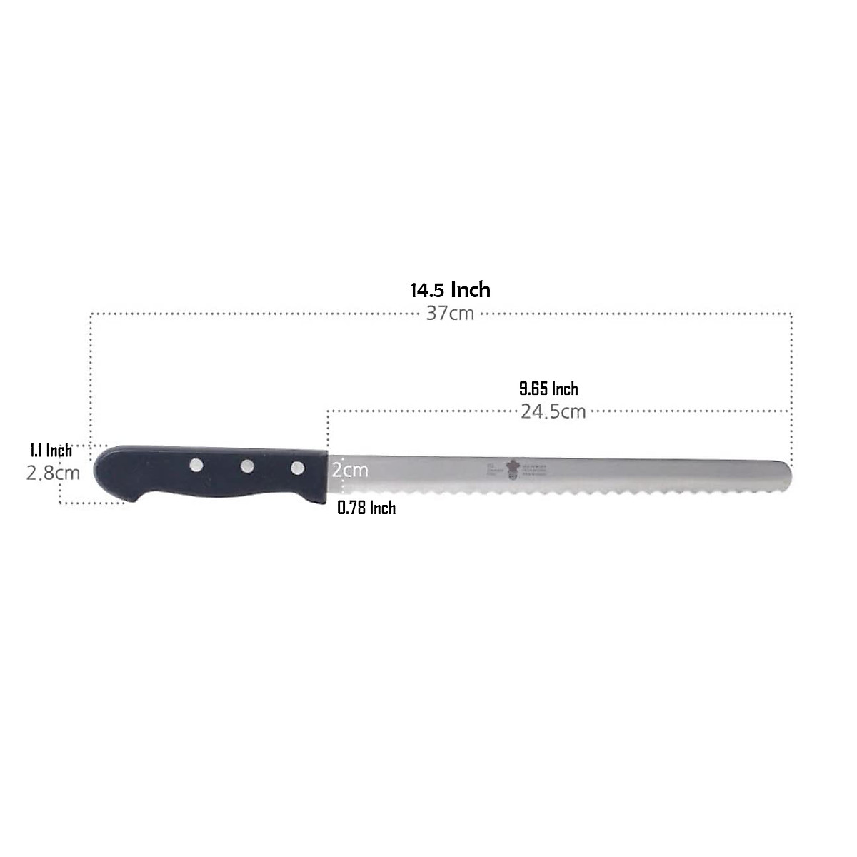 Florian Bread Knife Stainless Steel Serrated Blade Length 250mm / 9.84 Inch, Cutting Fruits, Baguette, Cake, Bagel, Pie, Slice Cake