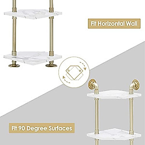 ivinta Corner Bookshelf with Storage, Wall Mount Pipe Shelves, White Corner Shelf Stand, Gold Metal Décor Bookcase, Modern Shelf Organizer Display Stand Rack for Bedroom, Bathroom, Living Room