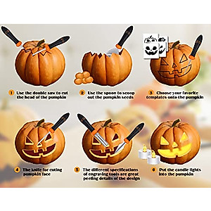 NESSTU Halloween Pumpkin Carving Kit Tools 23 PCS Heavy Duty Stainless Steel Pumpkin Carver Set with Stencils Candles, Lengthening and Thickening Simple & Safe Carving Tools for Kids & Adults