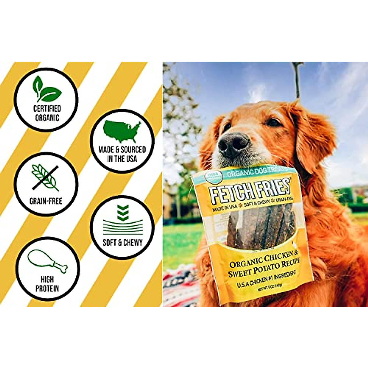 Fetch Fries Organic Chicken & Sweet Potato Jerky Fries for Dogs (5 oz).