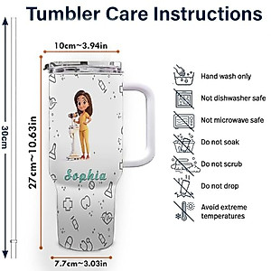 Personalized Nurse Tumbler 40oz -ophthalmology-Custom Name Insulated Travel Mug with Handle & Straw, Gift for Nurses, Medical Workers, Appreciation, Mother's Day nwAReq