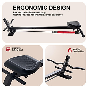 Diaomao Multi Rowing Machines for Home Use, Adjustable Resistance Rower Machine with Comfortable Seat Cushion and Curl Bar, 180LBS Loading Capacity (Rowing Machine)