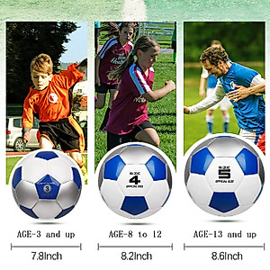 YANYODO Soccer Training Ball Practice Soccer Balls Classic Sizes 3/4/5 for Toddler, Youth, Kids, Teens, Adults, Perfect for Outdoor & Indoor Match or Game, Blue White Silver (Size 4)