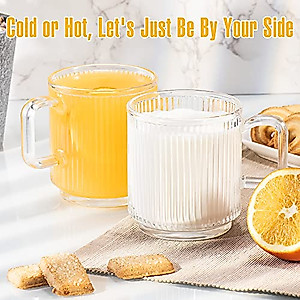 BJMEDYM Glass Mug Clear Glass Mug With Lid, Glass Coffee Mugs Set of 6, Tea Cup With Handle, Clear Coffee Mug, Ripple Glass Mug With Lid, Ribbed Mug, 11.5 Oz Tea Mug With Lid