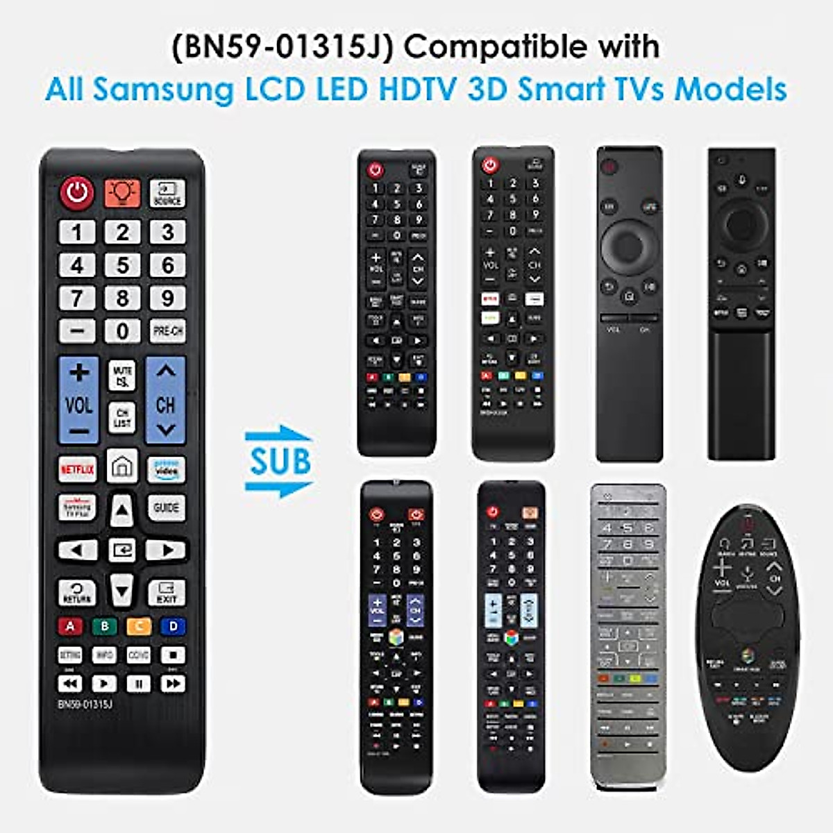 (BN59-01315J) Universal Remote Control with Backlit for Samsung TV Remote Control Replacement All Samsung LCD LED HDTV 3D Smart TVs Models