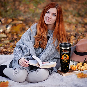 aquoechd 30 oz Fall Tumbler with Lid and Straw, Autumn Leaf and Turkey Flip Straw Tumbler Insulated Coffee Travel Mugs Cup Water Bottle Fall Thanksgiving Gifts for Women Girls