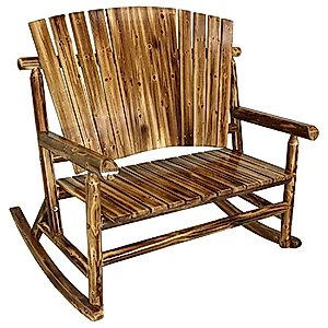 Sunnydaze Rustic Fir Wood Log Cabin Rocking Loveseat with Fan Back Design, 2-Person 500-Pound Capacity