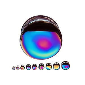 Pierced Owl Front Facing Metallic Rainbow Oil Slick Glass Saddle Plugs, Sold as a Pair (12mm (1/2"))