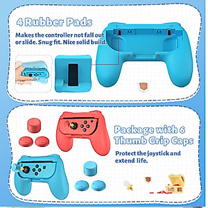 FastSnail Grips Compatible with Nintendo Switch Joy-Con, Wear-Resistant Handle Kit Compatible with Switch Joy Cons Controllers, 2 Pack (Blue and Red)