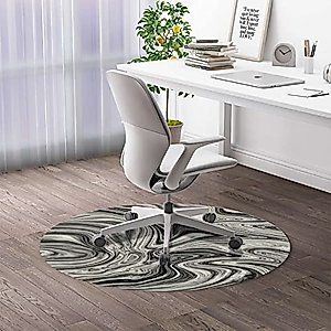 White Grey PU Leather Round Desk Chair Mat Marble Color Formation Wavy Under The Desk Mat Best for Rolling Chair and Computer Desk, ​Protector, Not for Carpet Abstract Diameter 59 in
