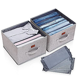 SLMT Customizable Wardrobe Clothes Organizer for Folded Clothes, Large Jeans pants organizer for closet, Drawer Organizers for Clothing, Storage Bins for Bedroom (2 PACK)