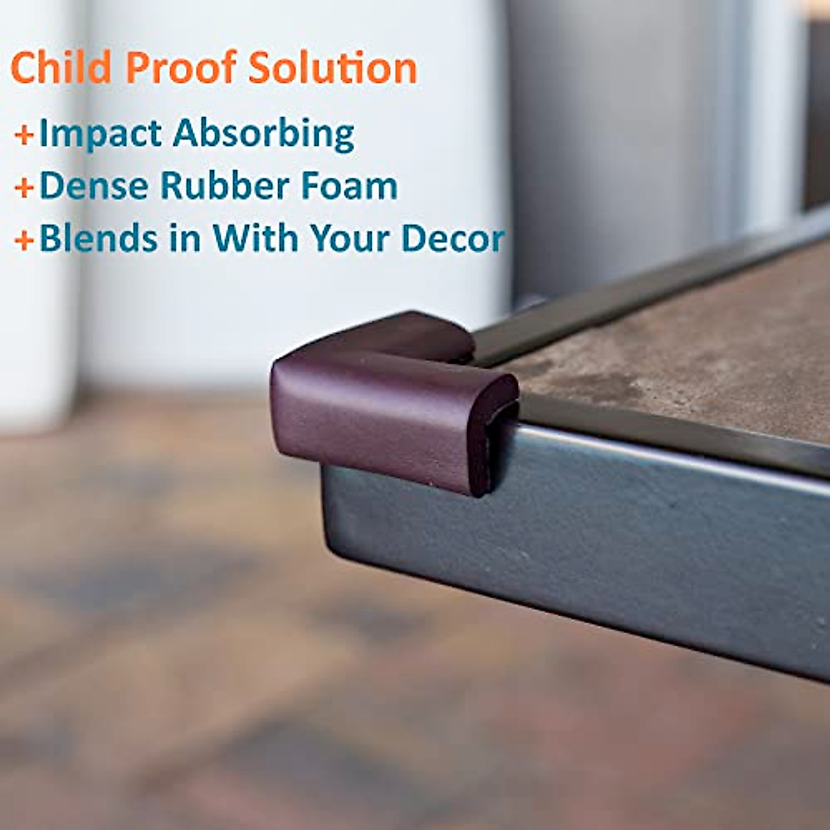 Sharp Edge and Furniture Safety Guards 20.4ft Protective Foam Cushion; 18ft Bumper 8 Adhesive Childsafe Corners Baby Caring Child Proofing Set NonToxic and Safe For Table, Fireplace, Countertop; Brown