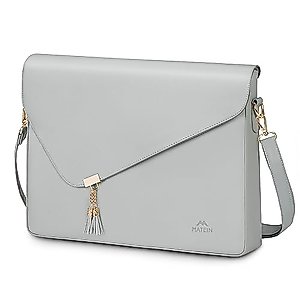 Leather Laptop Bag for Women 15.6 inch, MATEIN Messenger Bags Professional Office Work Briefcase Waterproof Business Computer Case, Stylish College Satchel Lady Crossbody Shoulder Bag for Travel, Grey