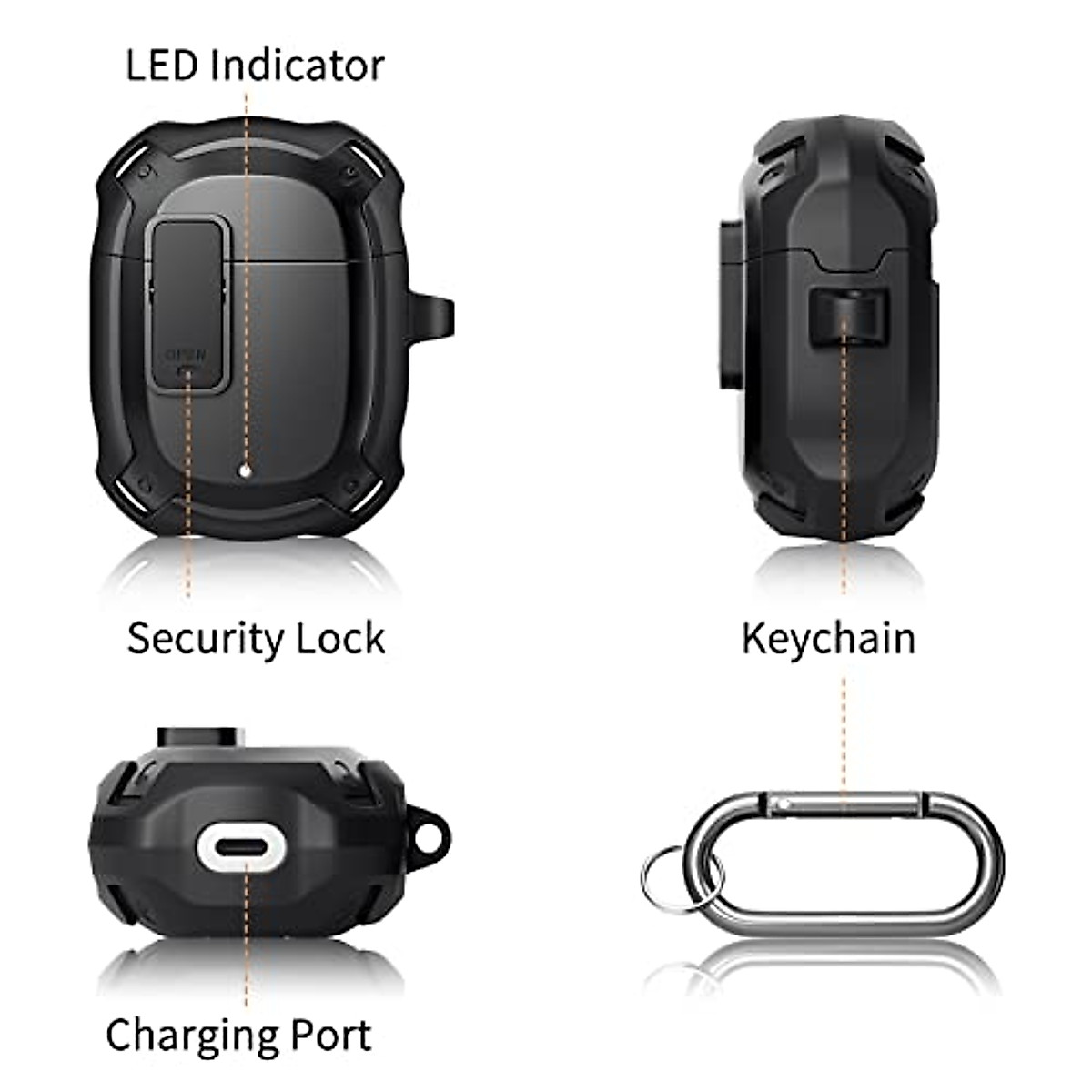 JAKPAK Compatible with Google Pixel Buds 2 Case Cover [Front LED Visible] Shockproof Protective Case with Keychain Secure Lock Design Hard PC Case Cover for Pixel Buds 2 2020 Black