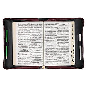 Christian Art Gifts Protective Faux Leather Fashion Bible Cover Carry Case with Handle for Women: Strong and Courageous - Joshua 1:9 Inspirational Bible Verse - Merlot Floral Rose Bouquet, Medium