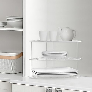 yaenoei 3-Tier Kitchen Details Corner Shelf Organizer | Cabinet & Countertop Storage | Plates | Cups | Bowls (2, White)