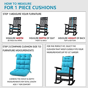 PATIOASIS Rocking Chair Cushion,Outdoor Seat Cushions for Patio Furniture Non-Slip Overstuffed Patio Chair Cushion Water-Resistant UV-Proof Lake Blue Home Decor Chair
