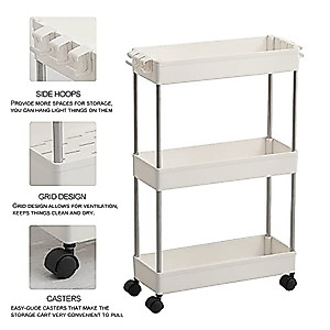Slim Storage Cart, DILUOOU 3 Tier Rolling cart Bathroom Storage Shelving Organizer Slide Out Storage Cart for Kitchen Bathroom Laundry Narrow Place