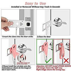AceMining Portable Door Lock Home Security Door Locker Travel Lockdown Locks for Additional Safety and Privacy Perfect for Traveling Hotel Home Apartment College-Pink(1 Pack)