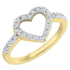 Dazzlingrock Collection 0.18 Carat (Cttw) 10K Round Diamond Women Heart Engagement Ring, Yellow Gold, Size 8.5