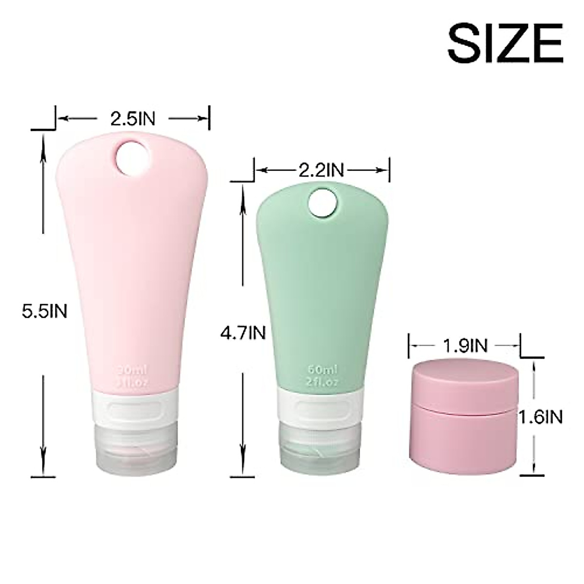 Libra 12 pcs TSA Certified portable soft silicone travel bottles kit Leak Proof Squeezable Travel Size Toiletries Containers Refillable Travel container with Carabiner colors Round hole