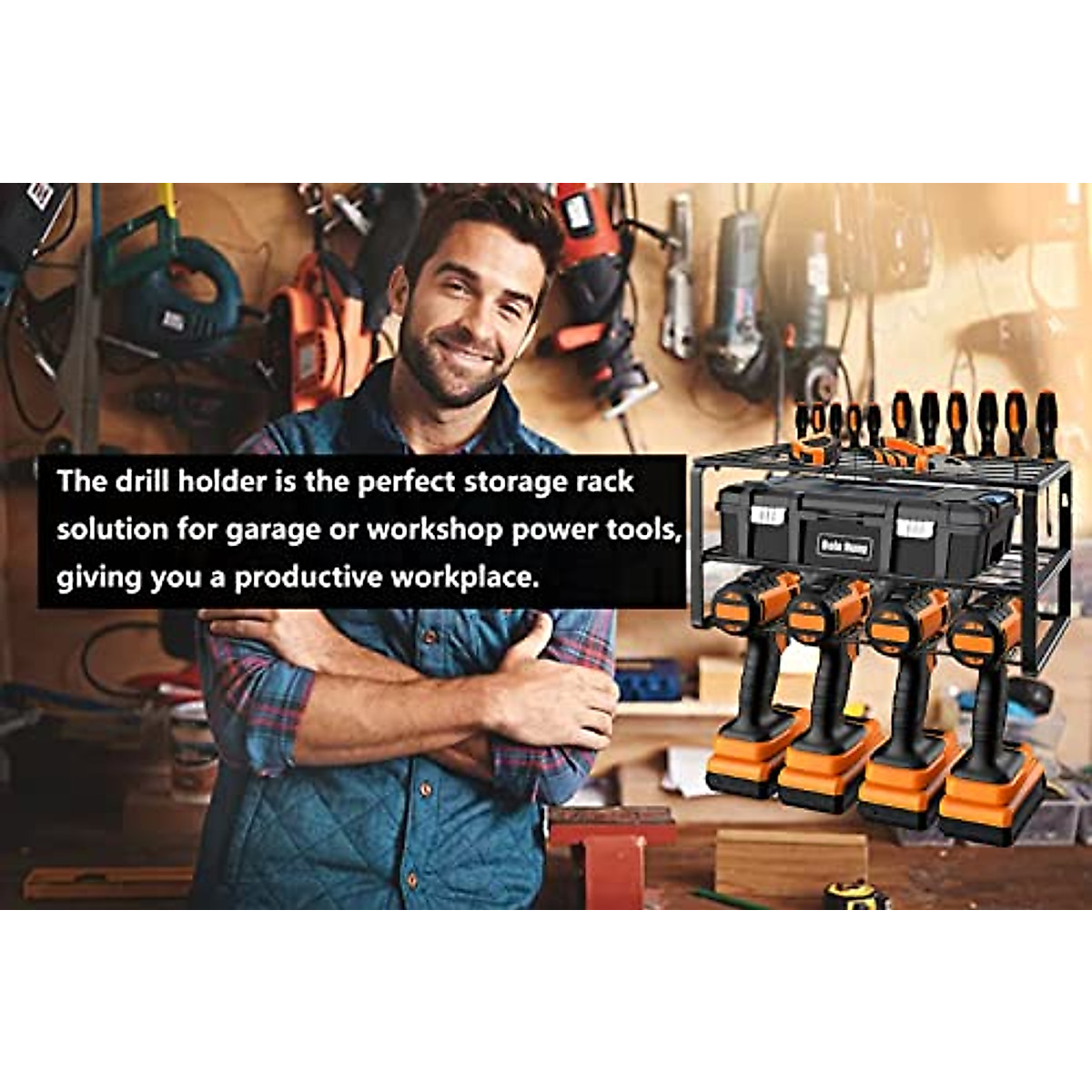 Power Tool Organizer, Drill Holder Wall Mount, Power Tool Storage Rack With Removable Design, Garage Heavy Duty Tool Shelf for Cordless Drill Storage, Gifts for Men/Dad/Grandfather